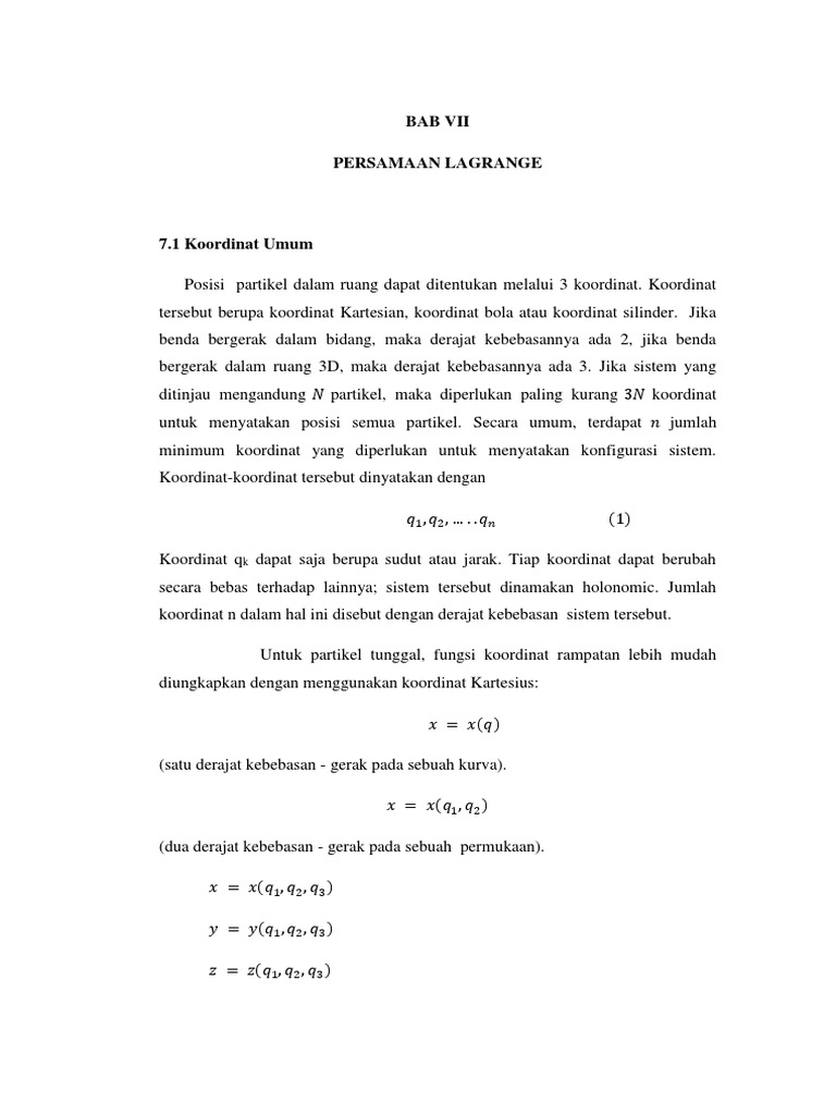 Bab 7 (Persamaan Lagrange) | PDF