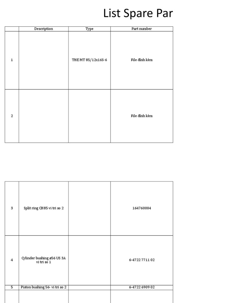 List Spare Part: Description Type Part Number | PDF | Hydraulics ...