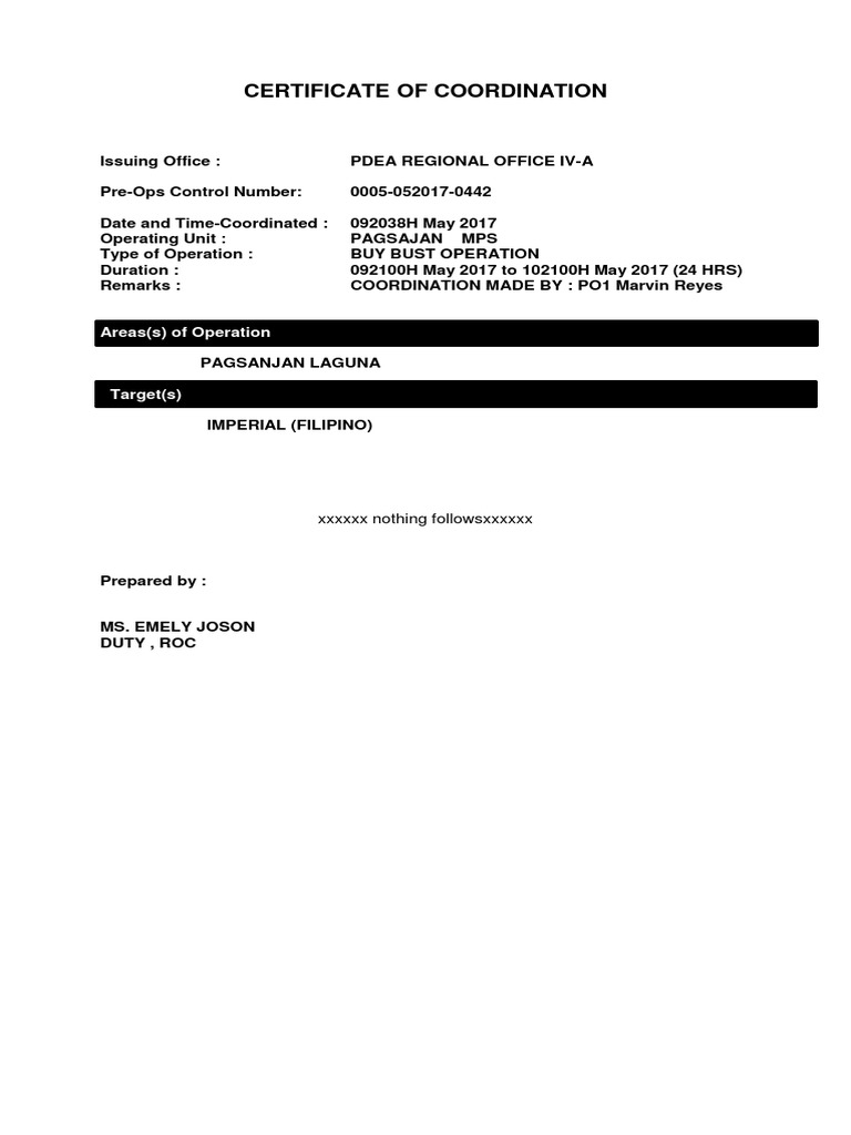 Certificate of Coordination | PDF