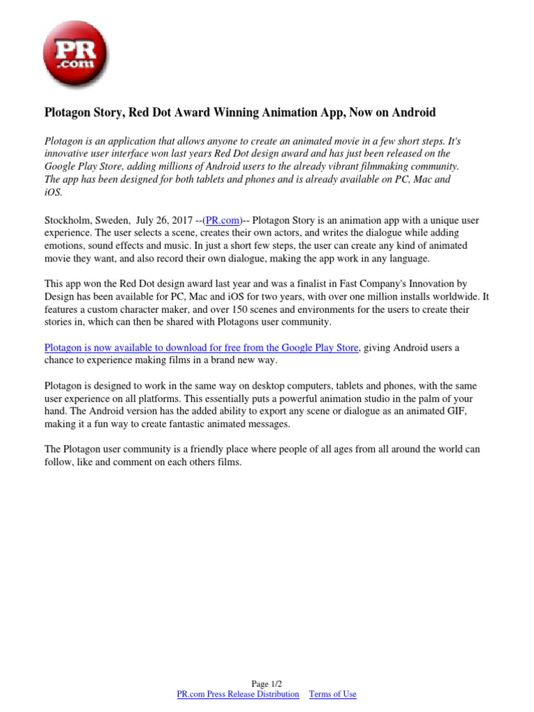 Plotagon Story, Red Dot Award Winning Animation App, Now On Android ...