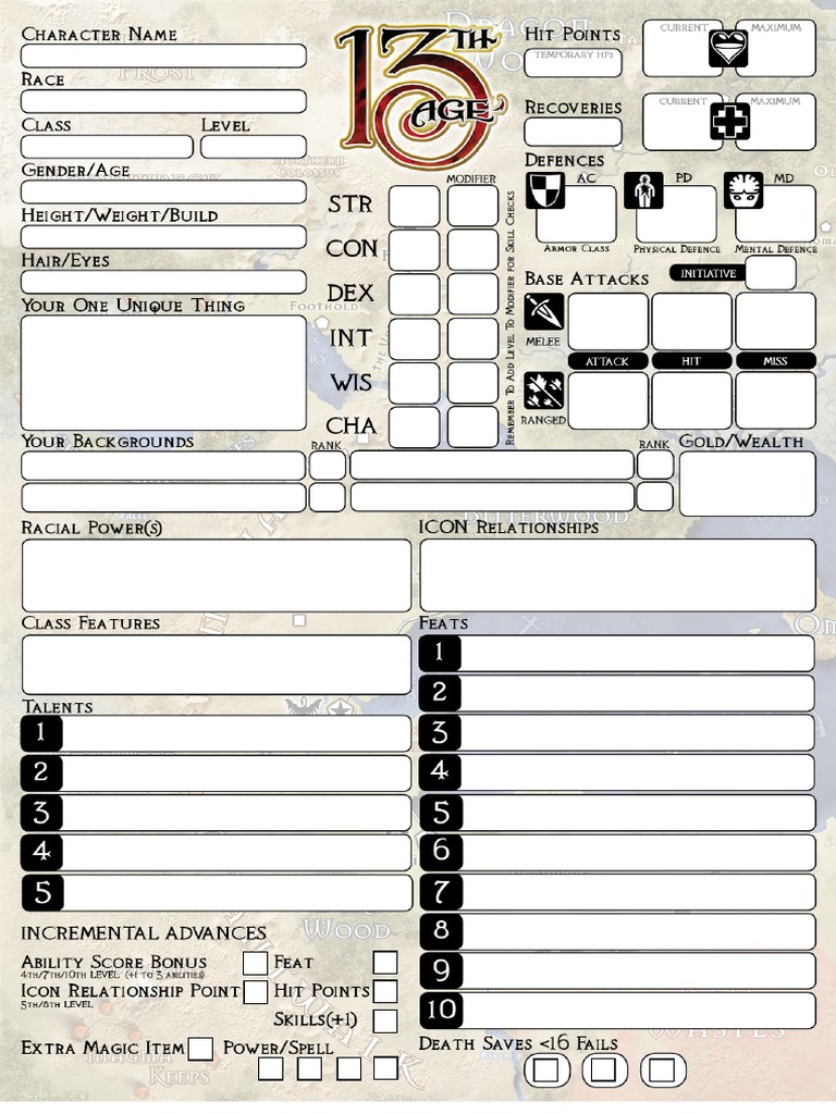 13th Age Character Sheet PDF | PDF