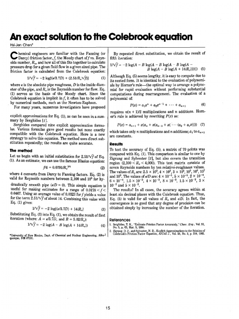 An Exact Solution To The Colebrook Equation | PDF | Computational ...