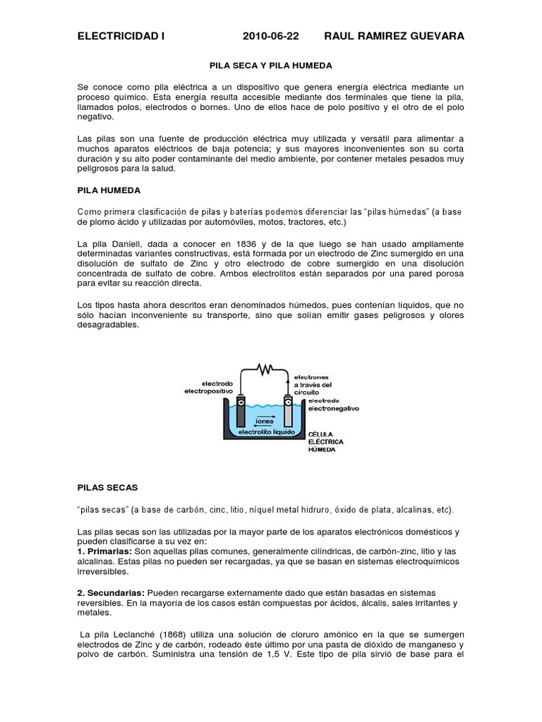 Pila Seca y Pila Humeda | PDF | Batería (electricidad) | Elementos químicos