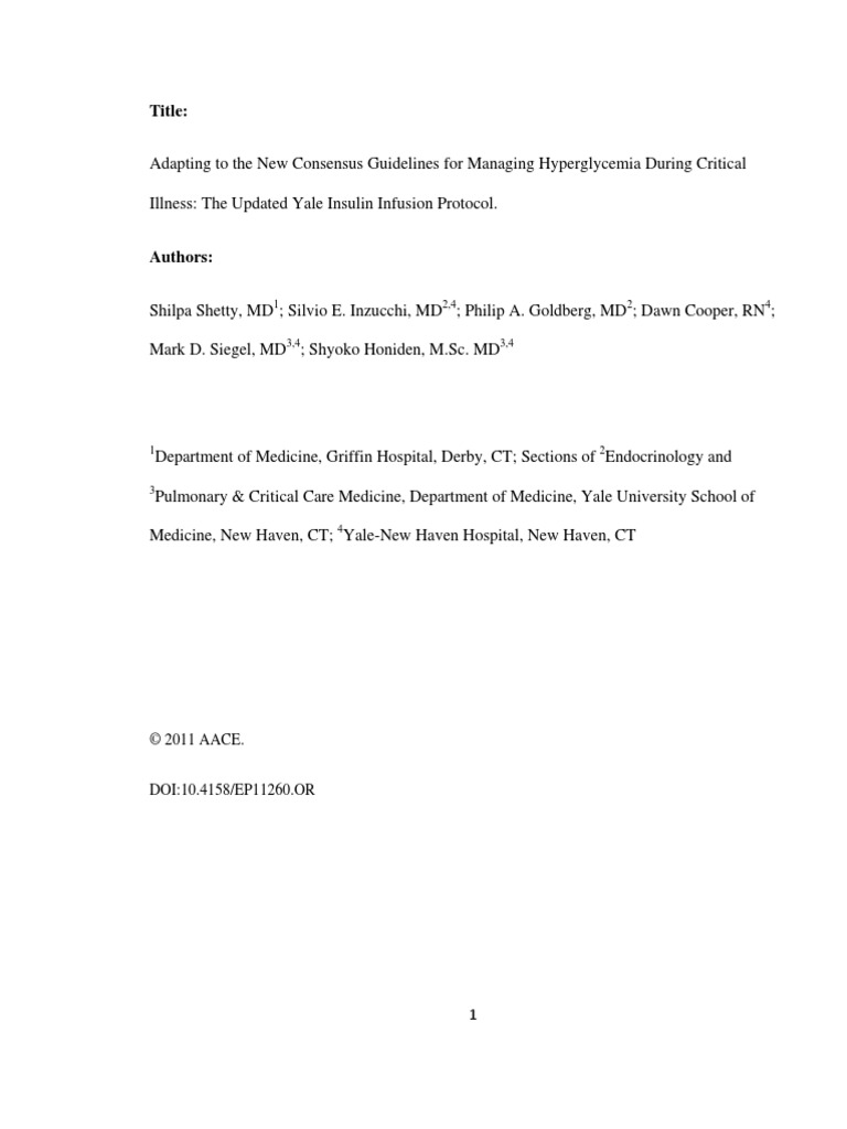 The Yale Insulin Protocol Updated 2011 | PDF | Diabetes Management ...