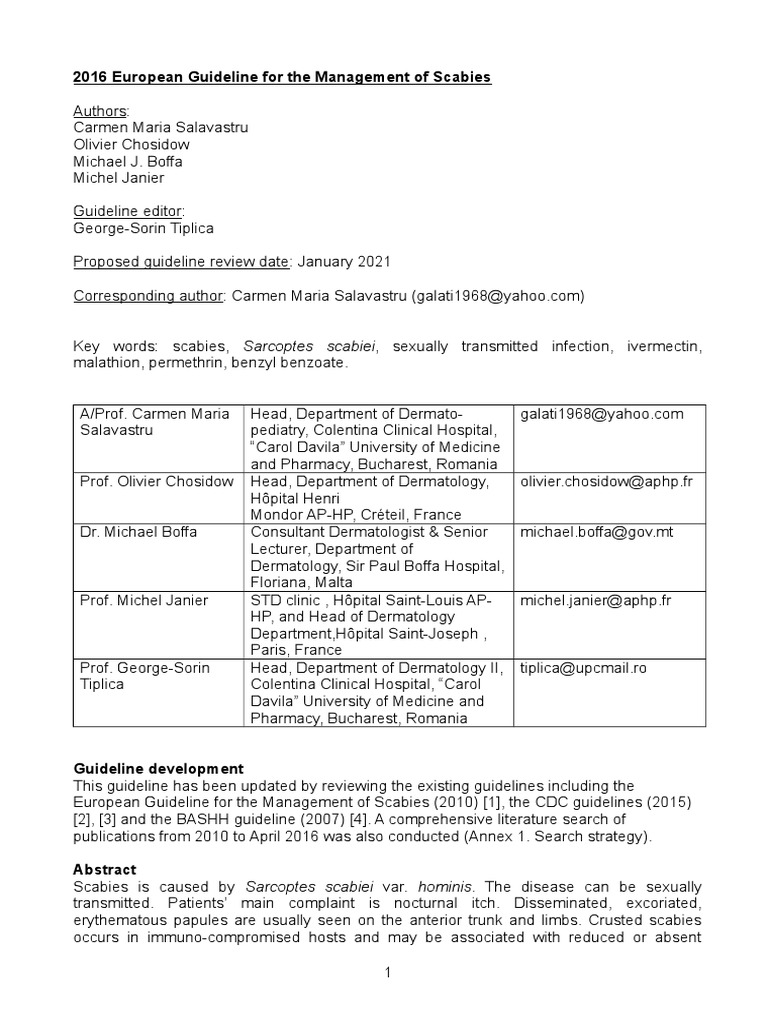 2016 European Guideline For The Management of Scabies | PDF | Health ...