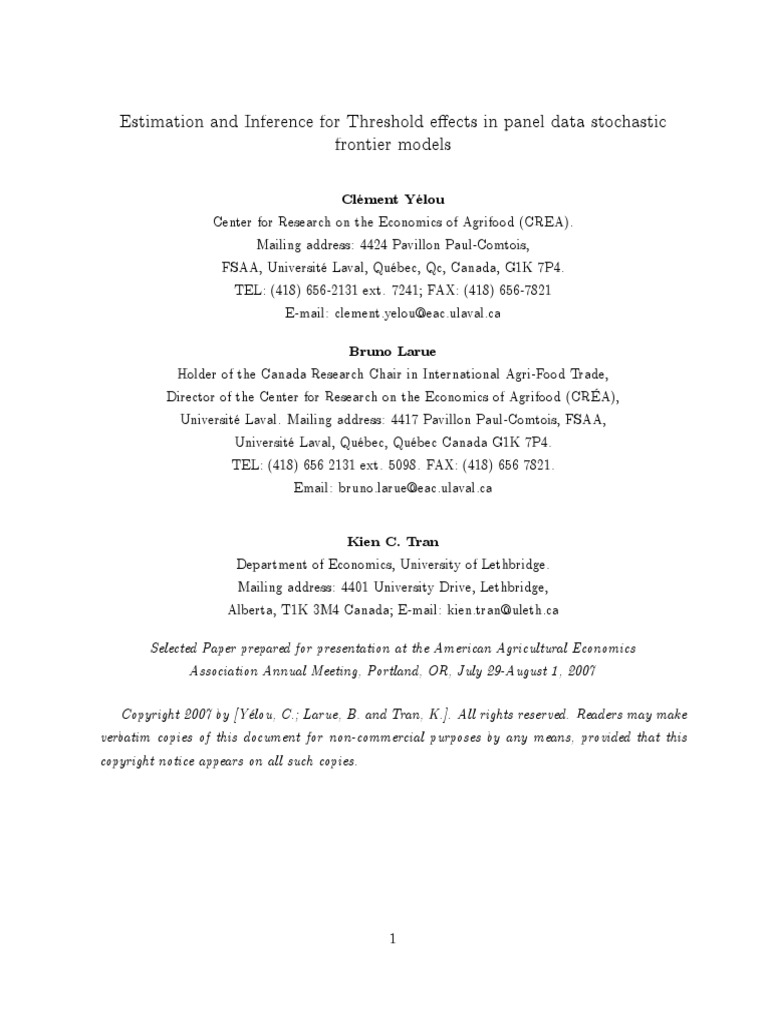 Estimation and Inference For Threshold Effects in Panel Data Stochastic ...