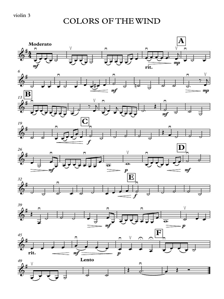 Colors of The Wind - Violin 3 | PDF | Instrument à cordes frottées ...