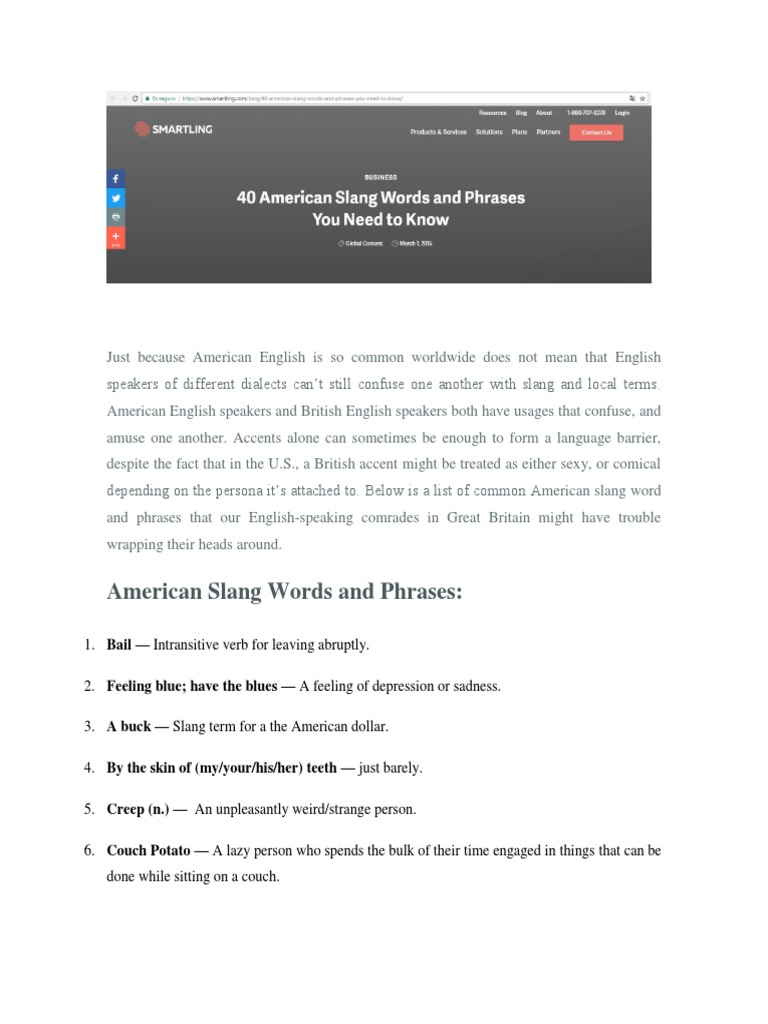 40 American Slang Words and Phrases You Need To Know | PDF | Idiom ...