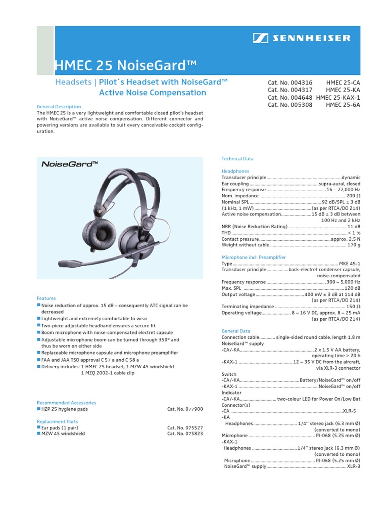 Sennheiser HMEC25 DS | PDF | Headphones | Microphone
