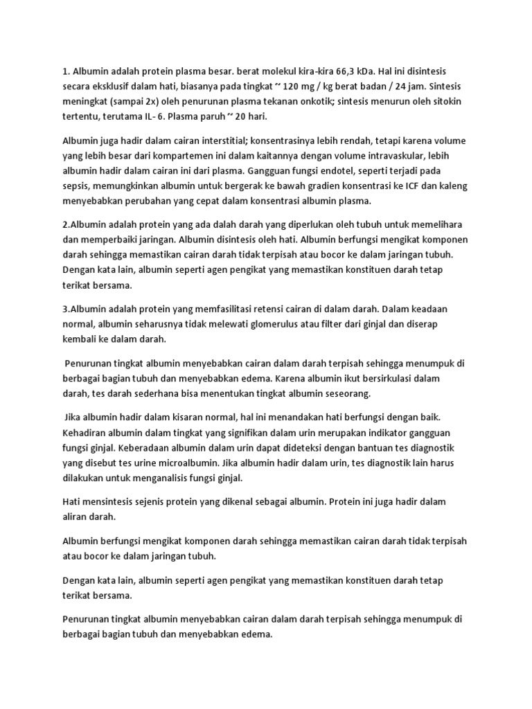 Kadar Normal dan Fungsi Albumin Dalam Darah | PDF