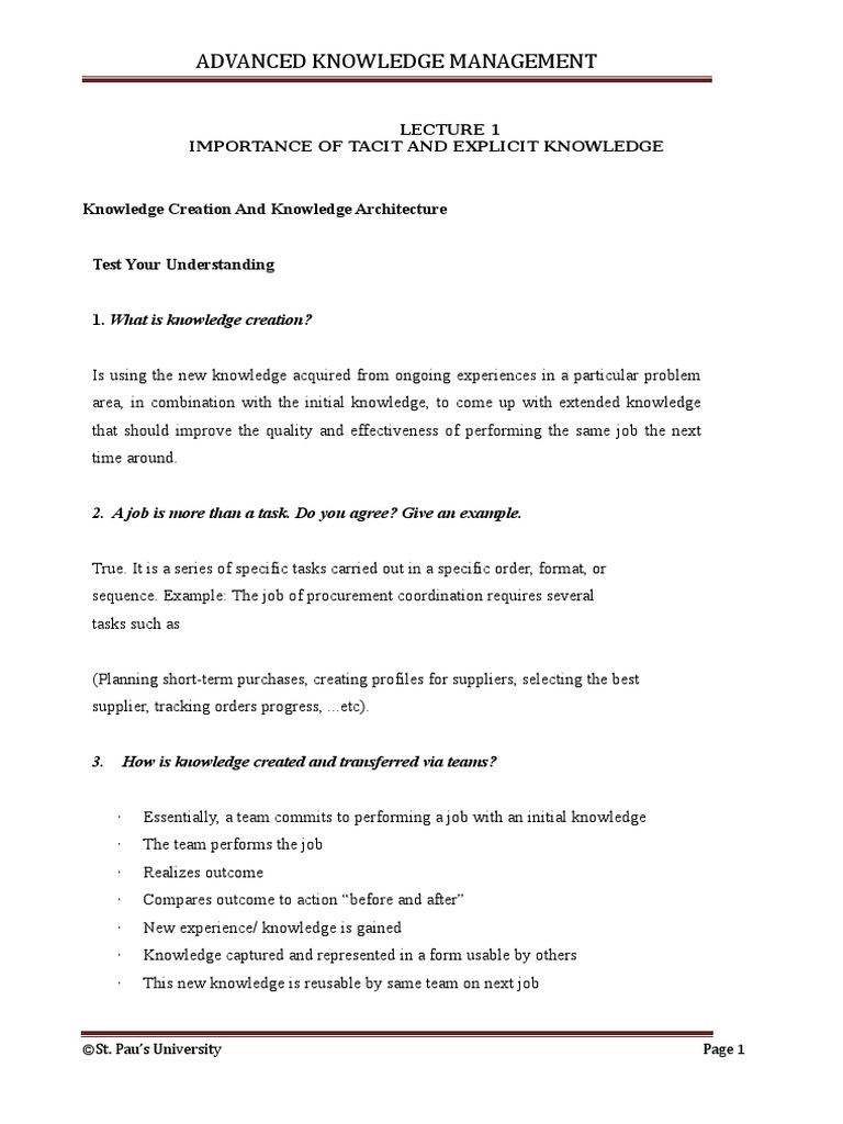 Advanced Knowledge Management: Knowledge Creation and Knowledge ...