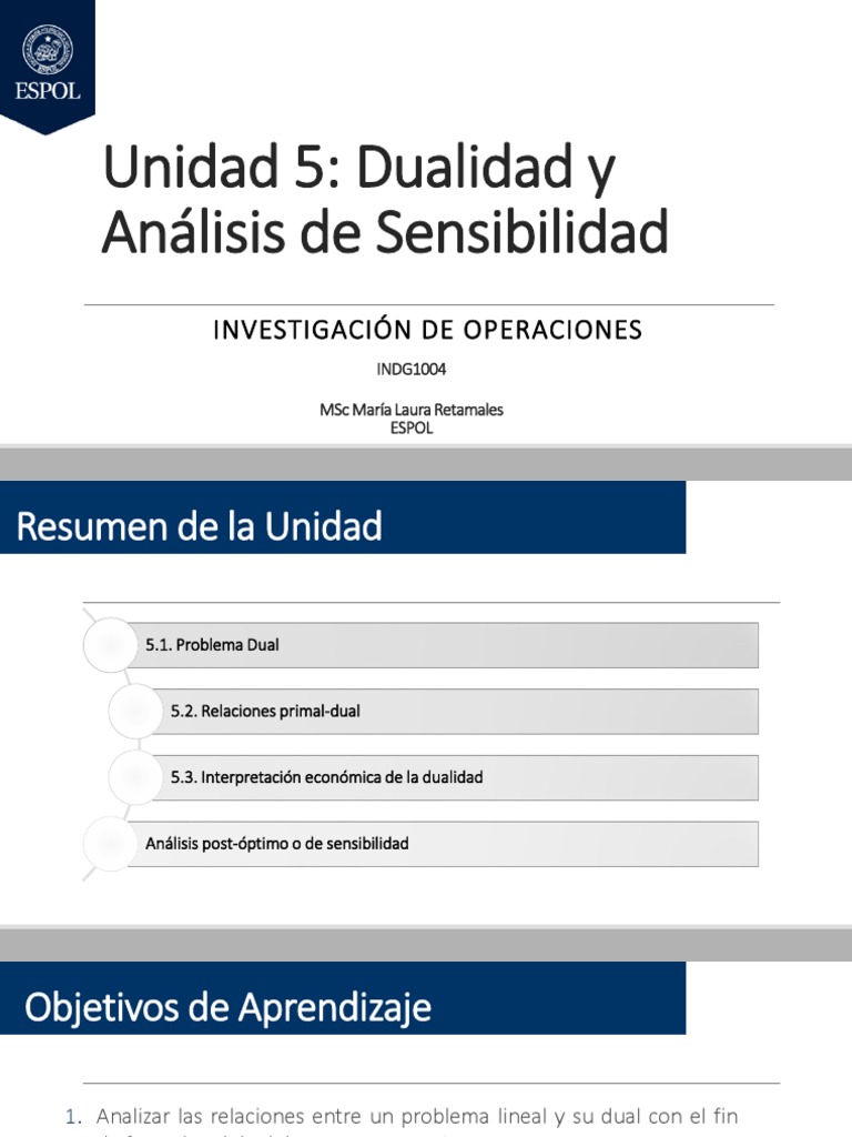 Unidad 5 - Dualidad y Análisis de Sensibilidad (1+2) | PDF | Funciones y mapeos | Enseñanza de ...