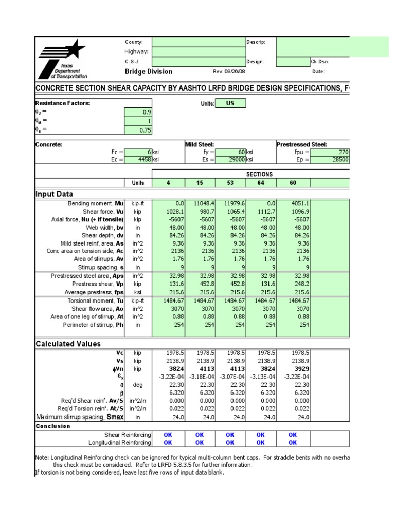 Shear Design Spreadsheet | PDF | Strength Of Materials | Deformation ...