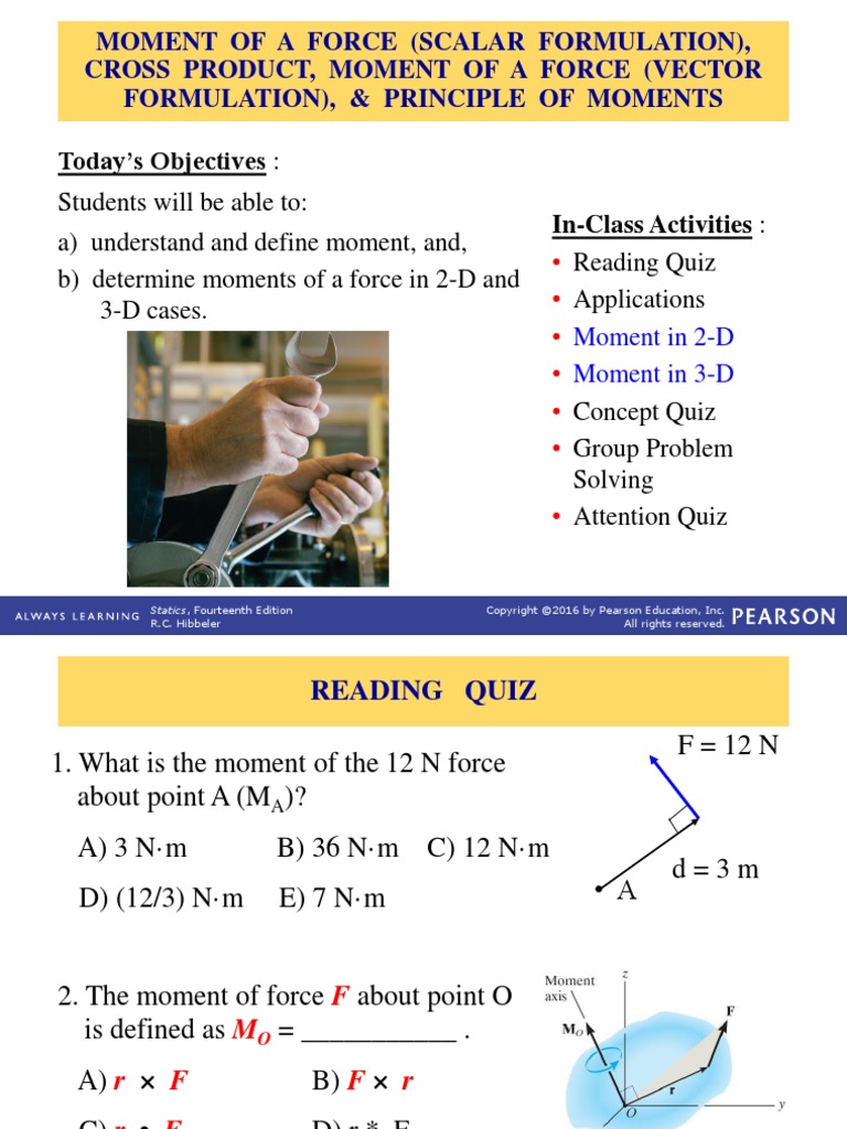 Moment of A Force (Scalar Formulation), Cross Product, Moment of A ...
