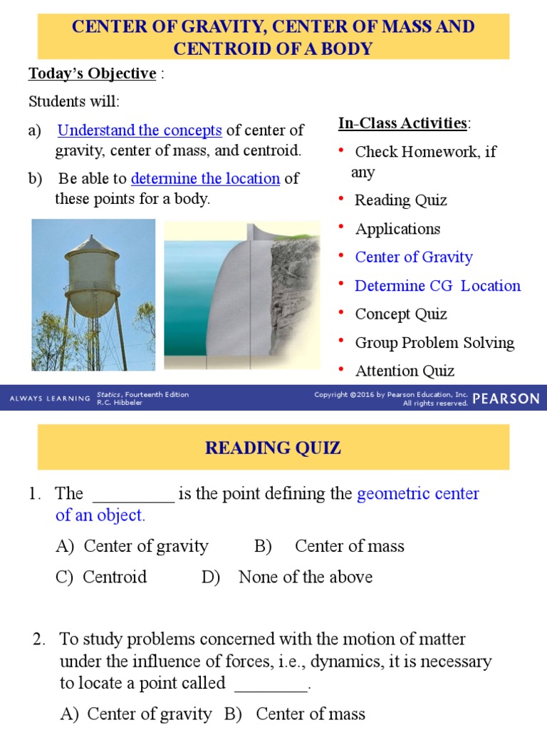 Center of Gravity, Center of Mass and Centroid of A Body: Today's Objective | PDF | Center Of ...