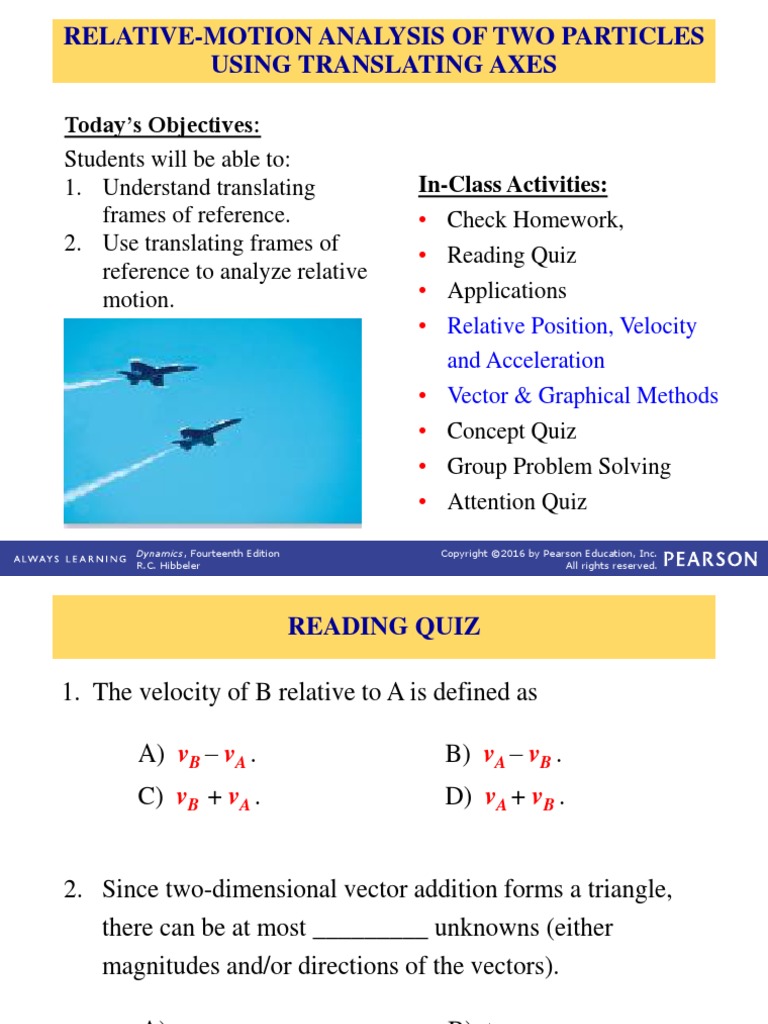 Relative-Motion Analysis of Two Particles Using Translating Axes | Download Free PDF ...