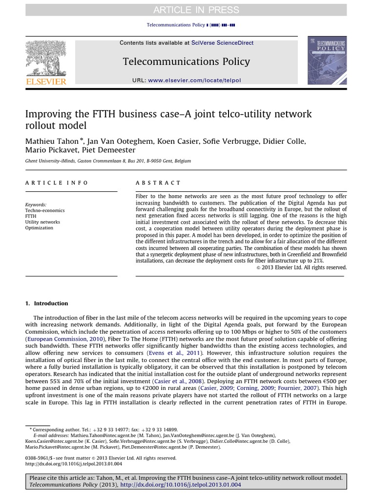 Improving The Ftth Business Case A Joint Telco Utility Network Rollout