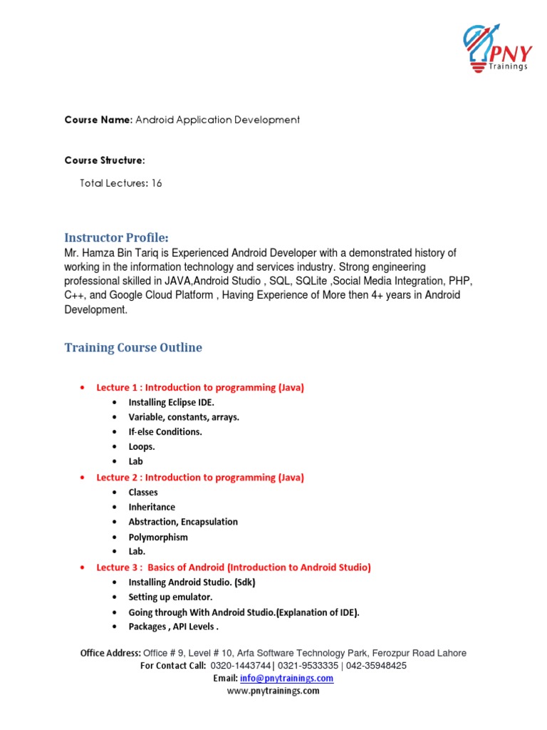 Android Application Development - Course Outline | PDF | Json | Android (Operating System)