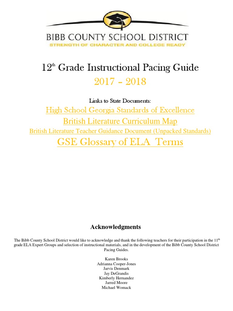 12 Grade Instructional Pacing Guide: High School Georgia Standards of ...