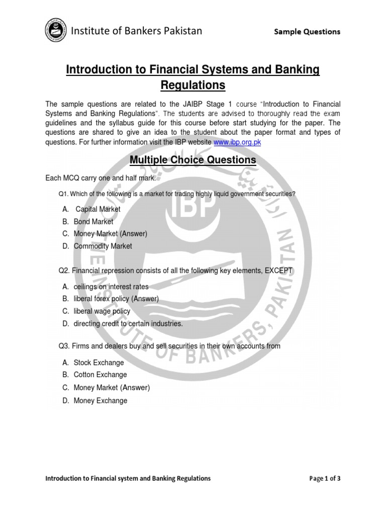 Introduction to Financial Systems and Banking Regulations: Institute of ...