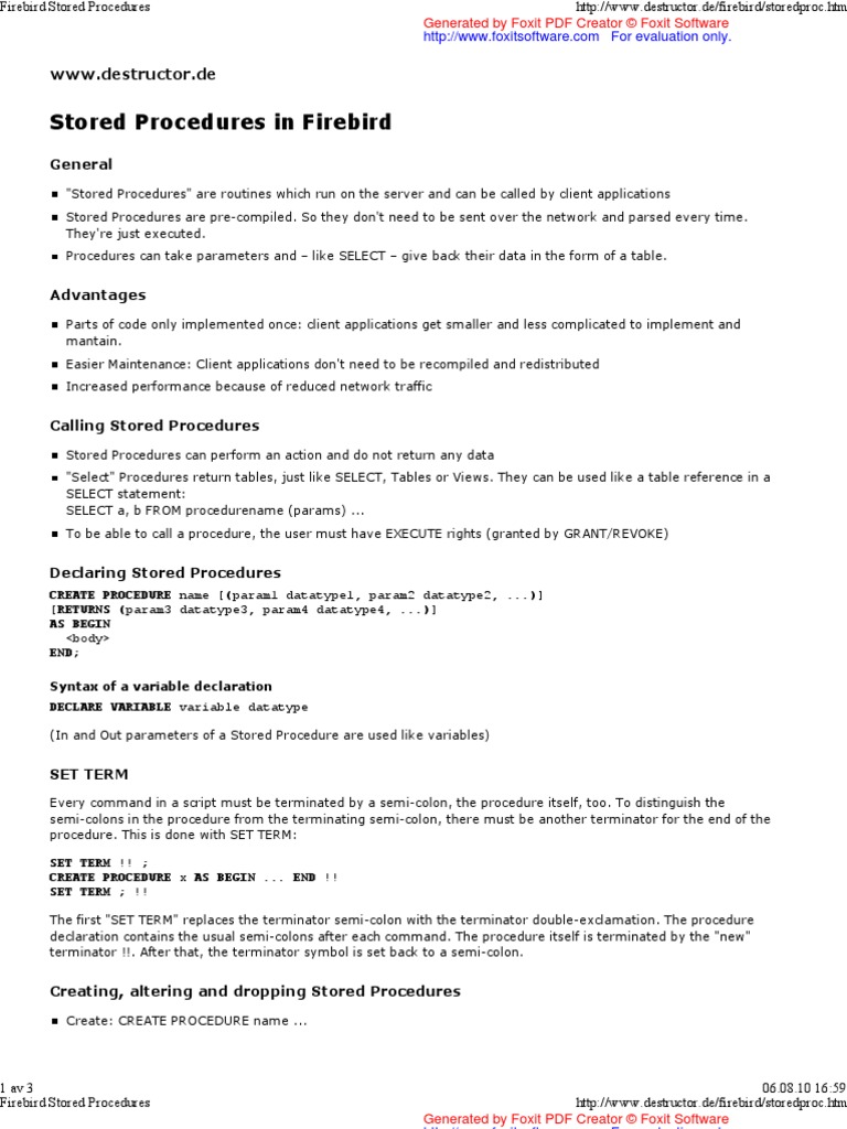 Firebird Stored Procedures | PDF | Subroutine | Parameter (Computer Programming)