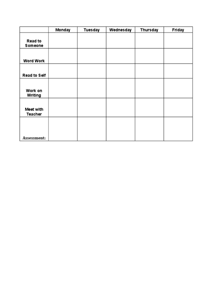 Daily 5 Weekly Activities Collaborative Planning | PDF