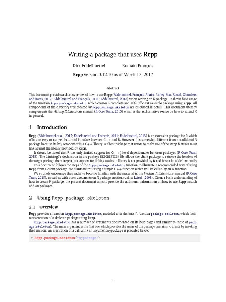 Using Rcpp To Write R Packages Pdf R Programming Language Library Computing 3044