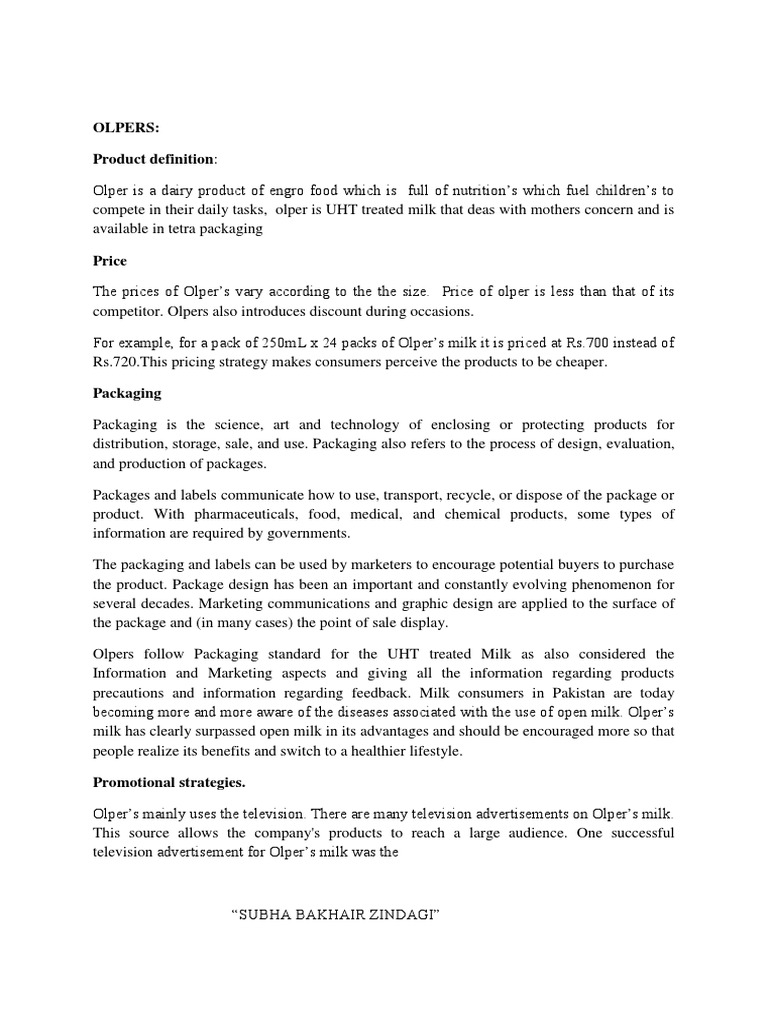 Olpers: Product Definition | PDF | Packaging And Labeling | Milk