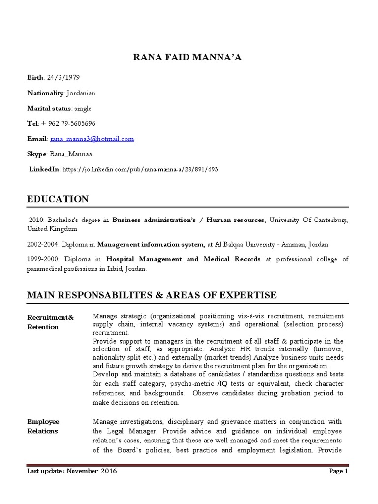 CV Ranaa Manna January 2017 | PDF | Employment | Competence (Human ...