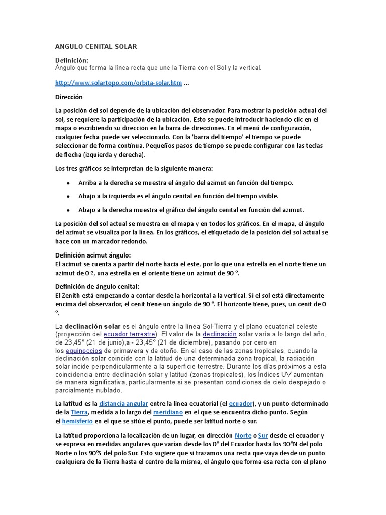 Definición del Ángulo Cenital Solar | PDF | Latitud | Azimut