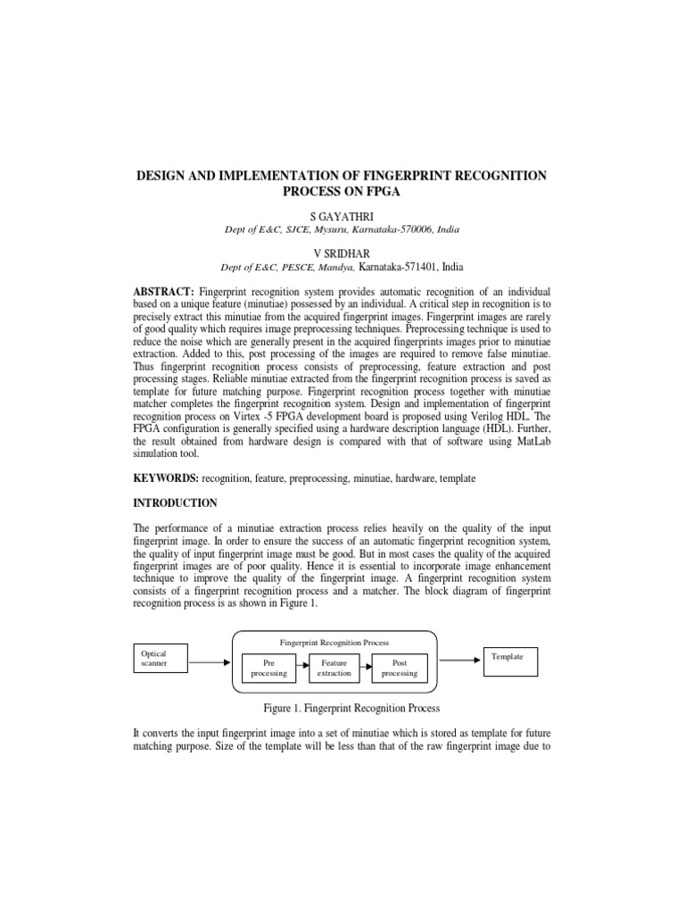 Design And Implementation Of Fingerprint Recognition Process On Fpga Pdf Field Programmable
