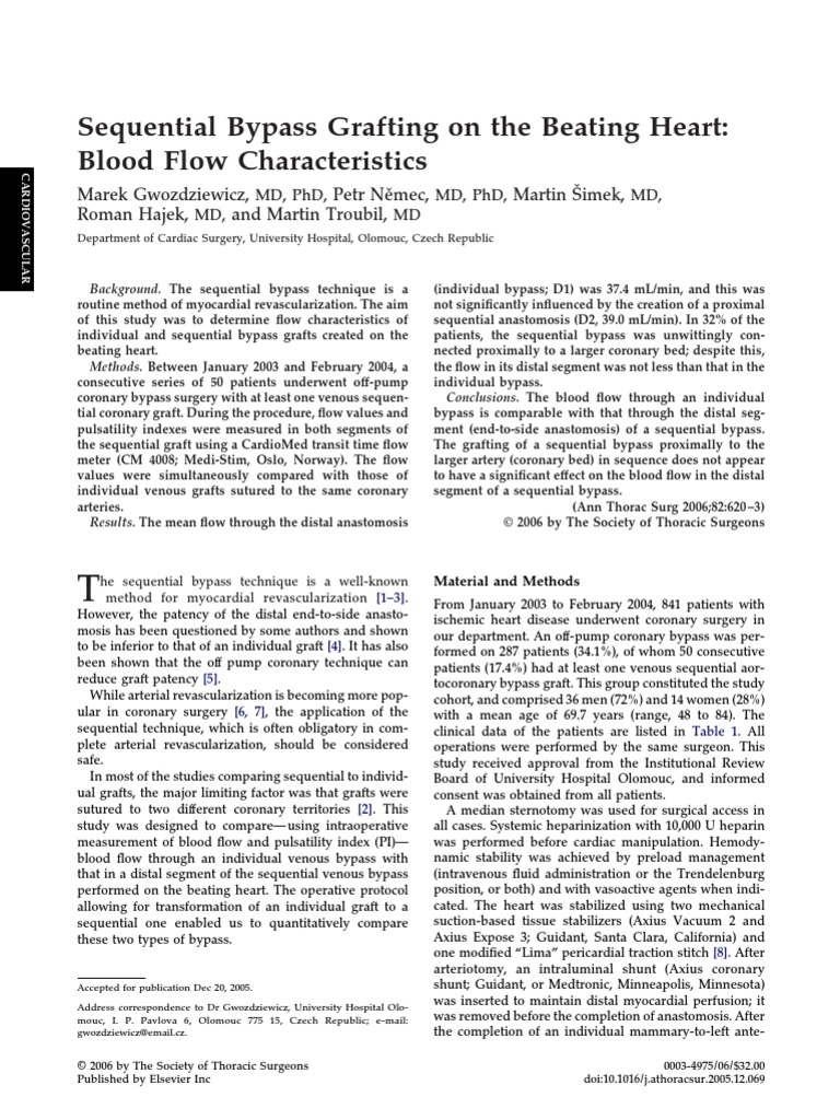 Article - Sequential Bypass Grafting On The Beating Heart - Blood Flow ...