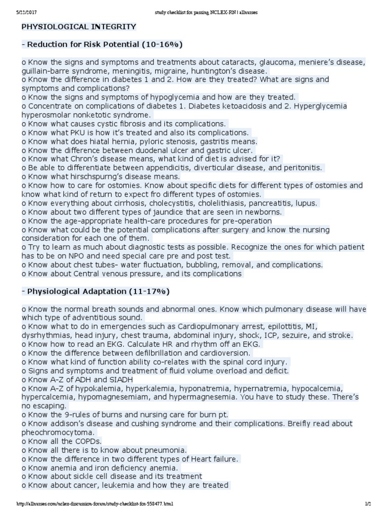 NCLEX-RN Study Checklist Guide | PDF | Diabetes Mellitus | Dialysis