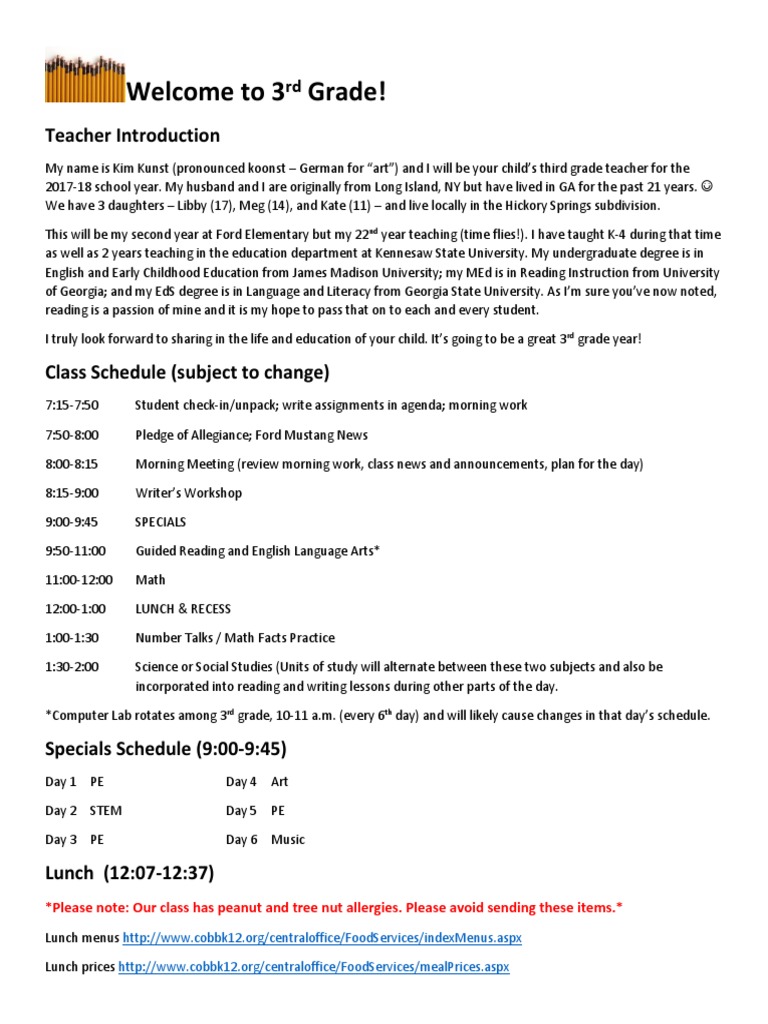 Welcome To 3 Grade!: Teacher Introduction | PDF | Blog | Teachers