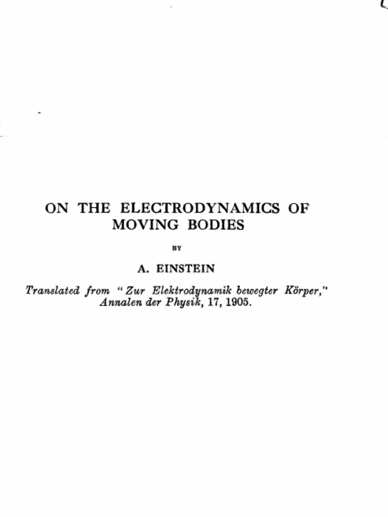 Physics - Einstein - ON THE ELECTRODYNAMICS OF MOVING BODIES (1905) PDF ...