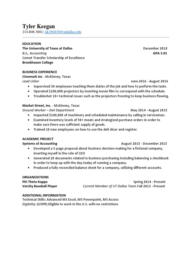 Tyler Keegan Resume Utd 1 | PDF