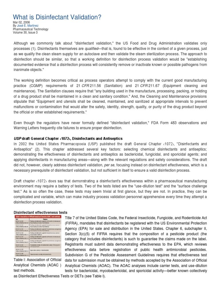 What Is Disinfectant Validation | PDF | Disinfectant | Chemicals