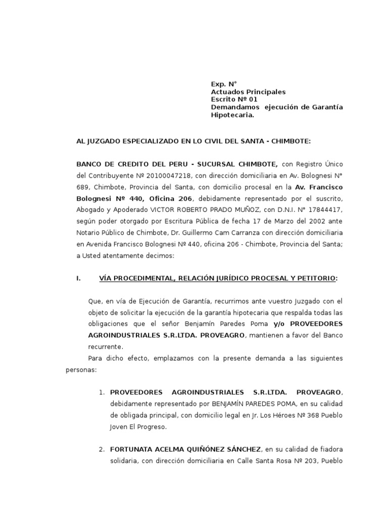 Demanda Ejecucion Garantia Hipotecaria | PDF | Pagos | Ley procesal