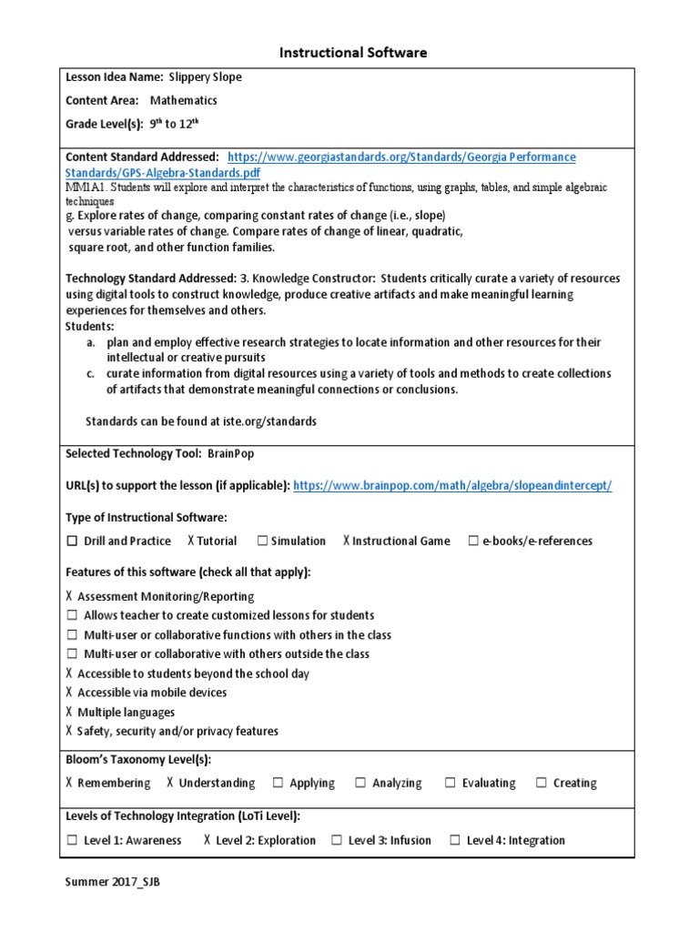 02 Instructional Software Lesson Idea Template 2017 1 | PDF ...