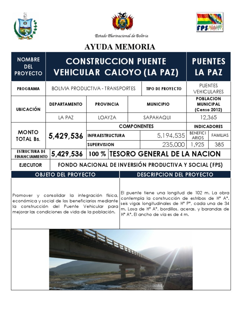 Construccion Puente Vehicular Caloyo (La Paz) | PDF