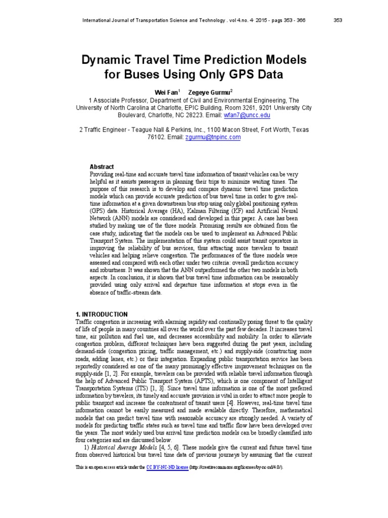 Dynamic Travel Time Prediction Models | PDF | Kalman Filter | Prediction