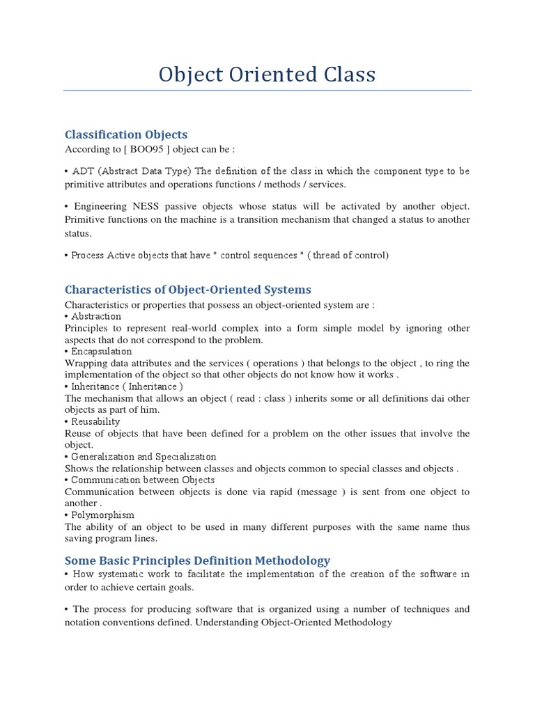 Object Oriented Class Pdf Object Computer Science Object