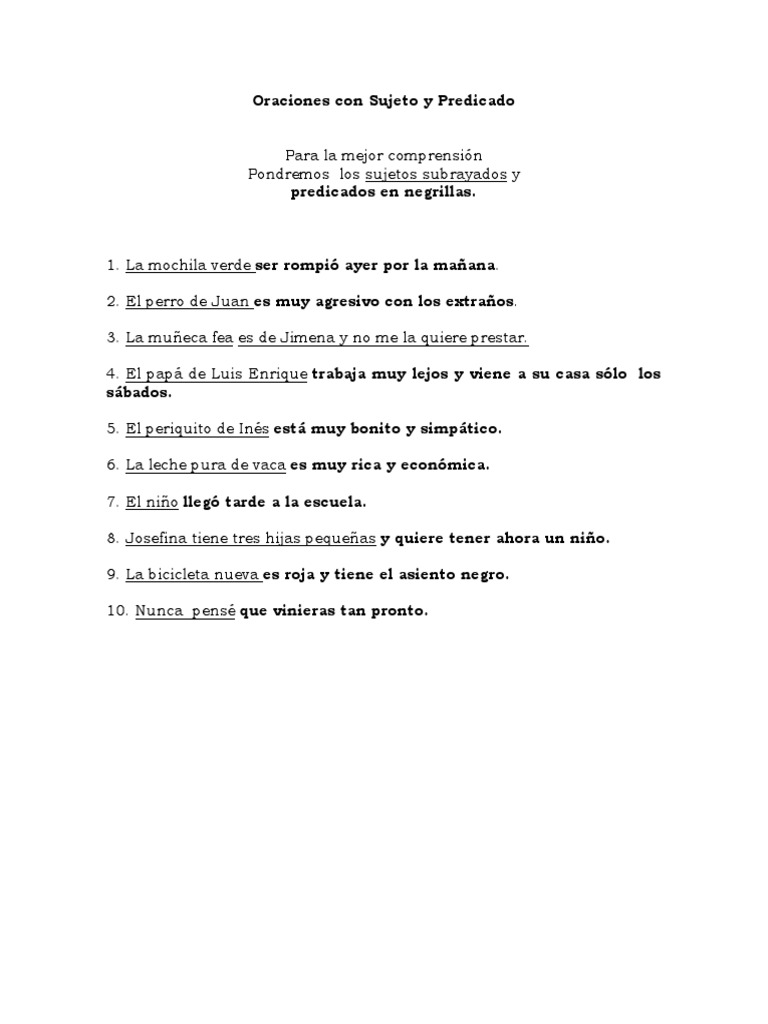 Oraciones Con Sujeto y Predicado | PDF