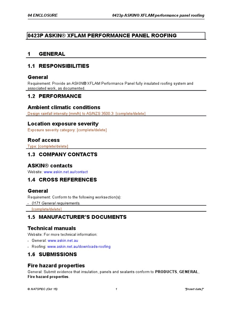 0423p ASKIN XFLAM Performance Panel Roofing-1 | PDF | Roof | Window