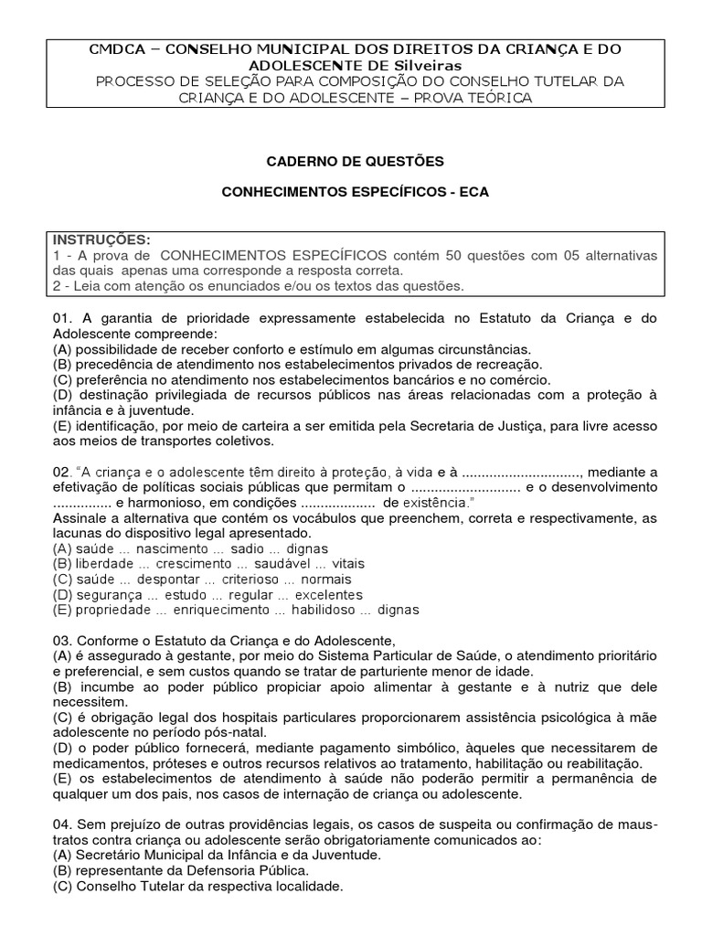 Prova ECA Gabaritada | PDF | Adolescência | Julgamentos