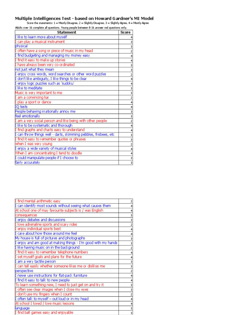 Multiple Intelligence in Excel | PDF | Cognition | Cognitive Science