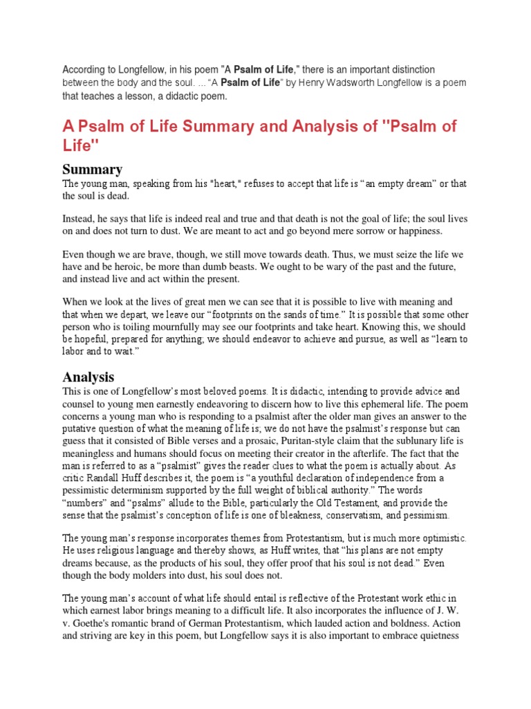 Psalm of Life Summary | PDF | Henry Wadsworth Longfellow | Poetry