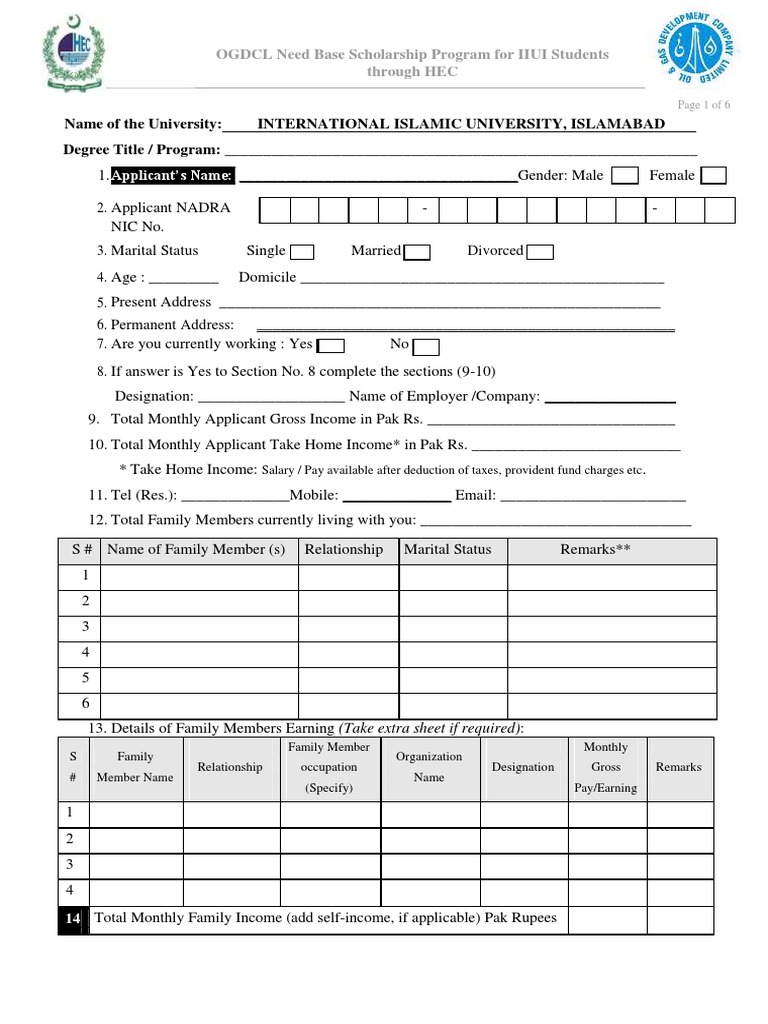 HEC OGDCL NBS F17 Application Form 060617 | PDF | Renting | Student ...