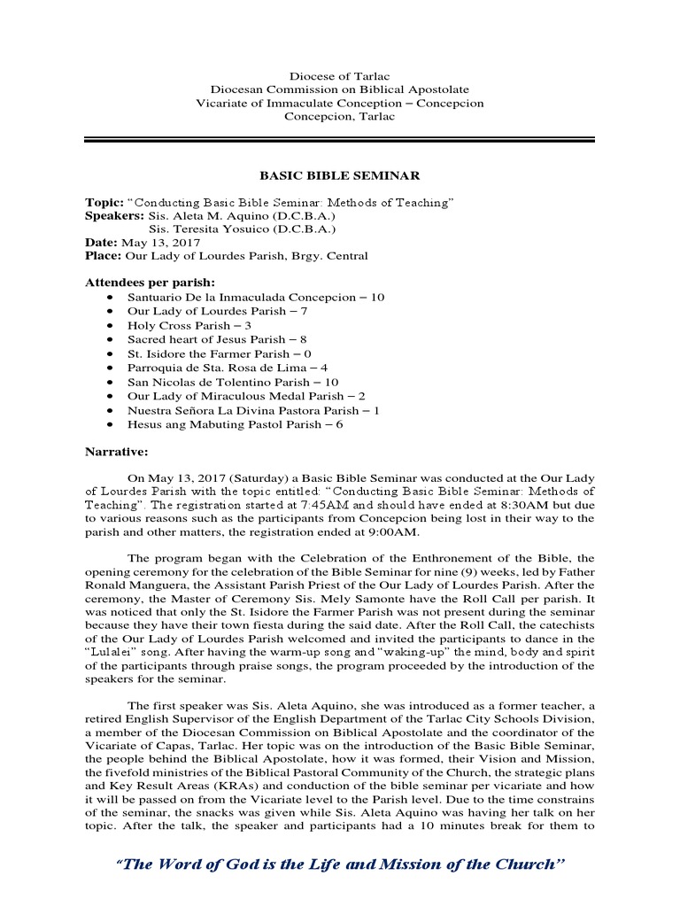 Bible Seminar Narrative Report | Parish | Catechism