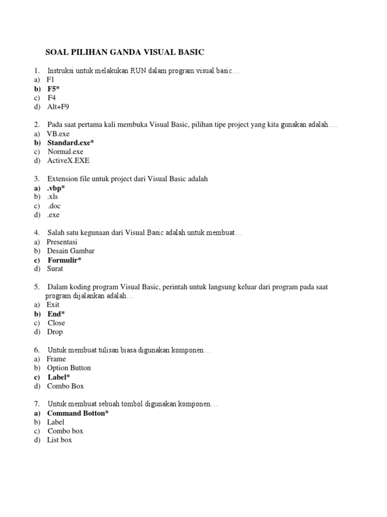 Soal Pilihan Ganda Visual Basic | PDF
